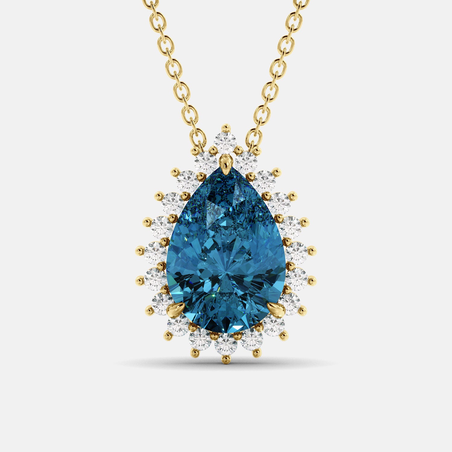 London Blue Pear-Cut Halo Gemstone Necklace - Timeless Elegance ...